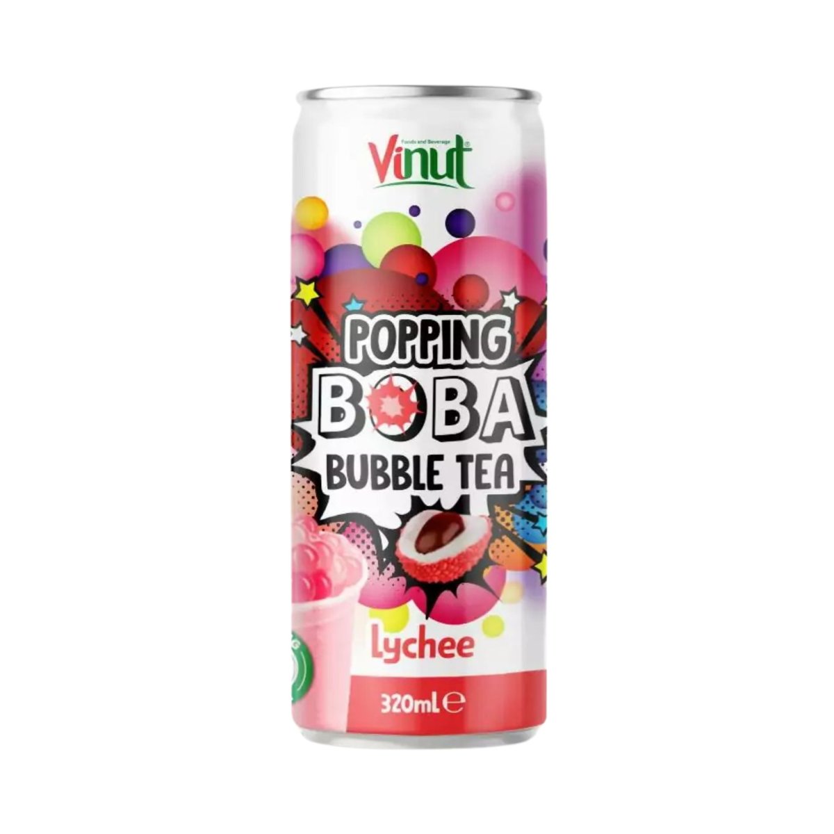 Vinut Popping Boba – Lychee – Bubble Tea Drink – 320ml, 2,99